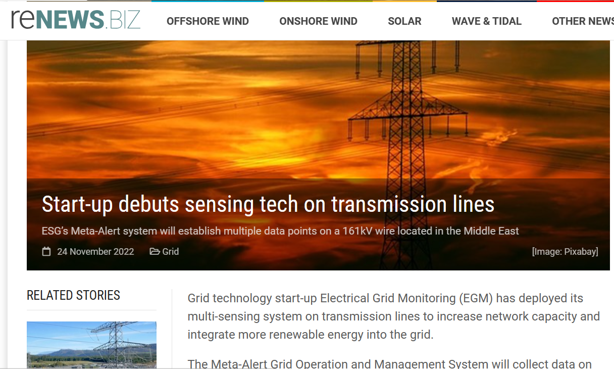 reNEWS.Biz Features EGM: "Start-up Debuts Sensing Tech on Transmission Lines" - EGM - Electrical ...